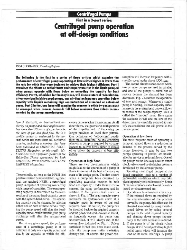 Centrifugal Pump Operation at Off Design Conditions-Karassik1 PDF | PDF