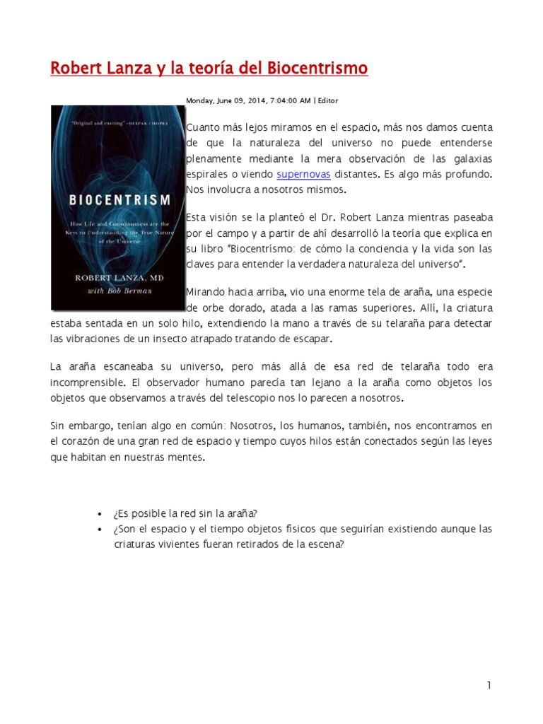Robert Lanza La Teoria Del Biocentrismo | Descargar gratis PDF ...