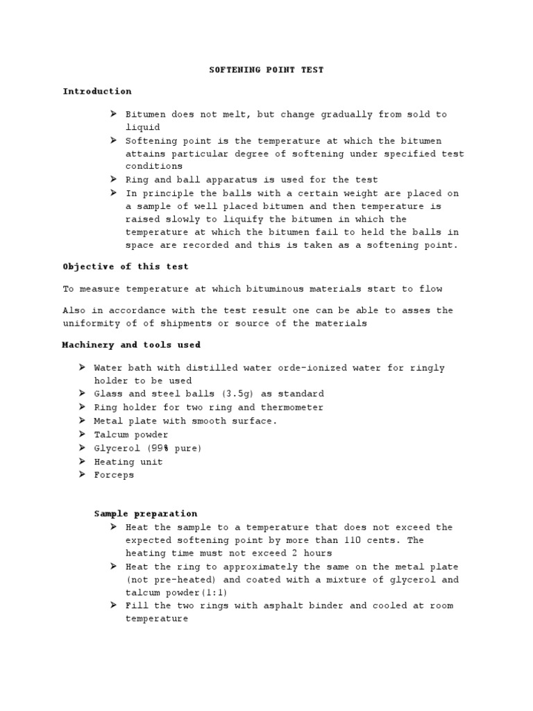 Softening Point Test | PDF | Asphalt | Temperature