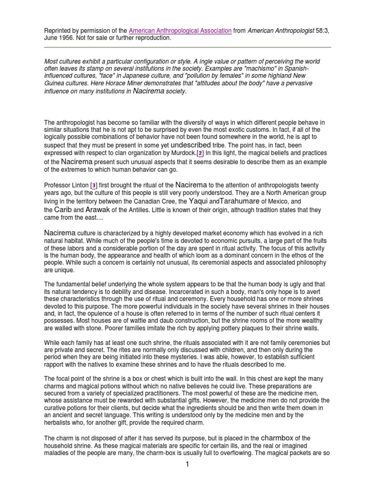 Miner Body Ritual Among The Nacirema | Download Free PDF | Rituals ...