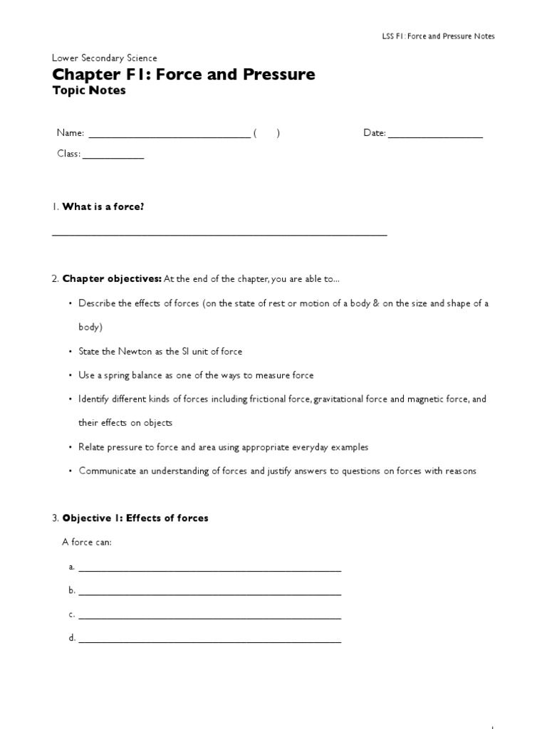 Force and Pressure Study Guide | PDF | Weight | Force