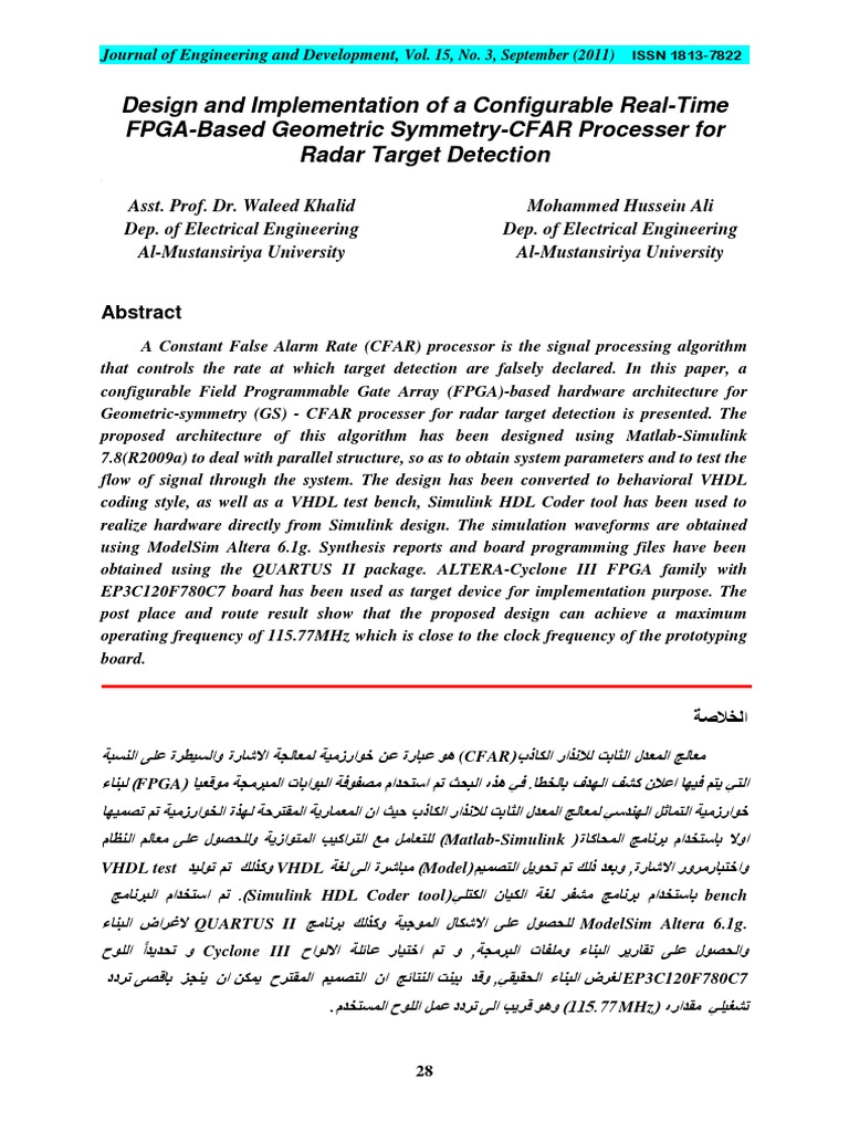Design and Implementation of A Configurable Real-Time FPGA-Based Geometric Symmetry-CFAR ...