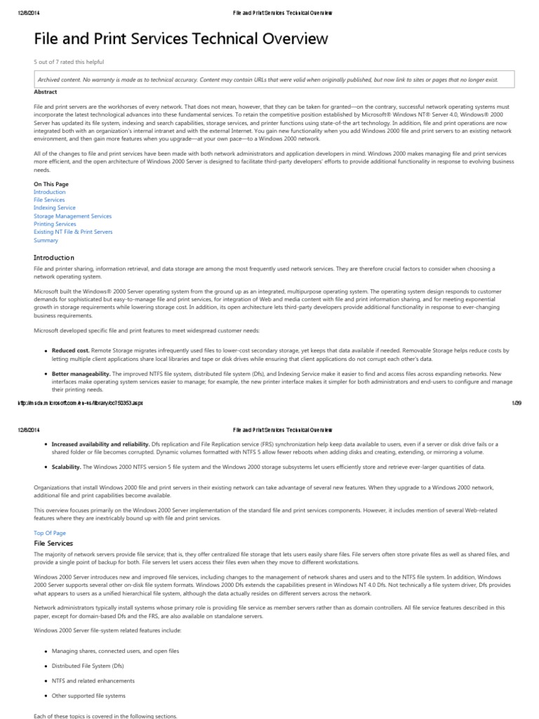 File and Print Services Technical Overview | PDF