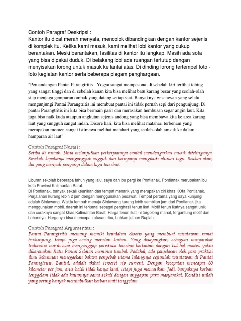 Contoh Paragraf Deskripsi dan Narasi | PDF