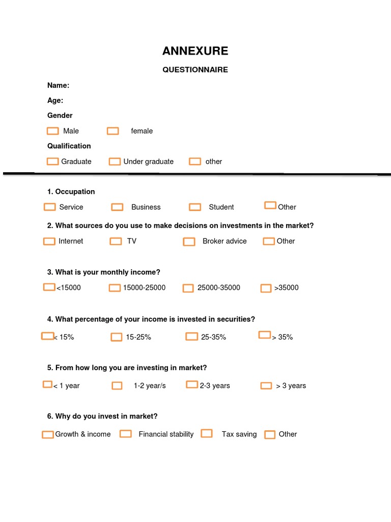Questionnaire | PDF | Investor | Investing