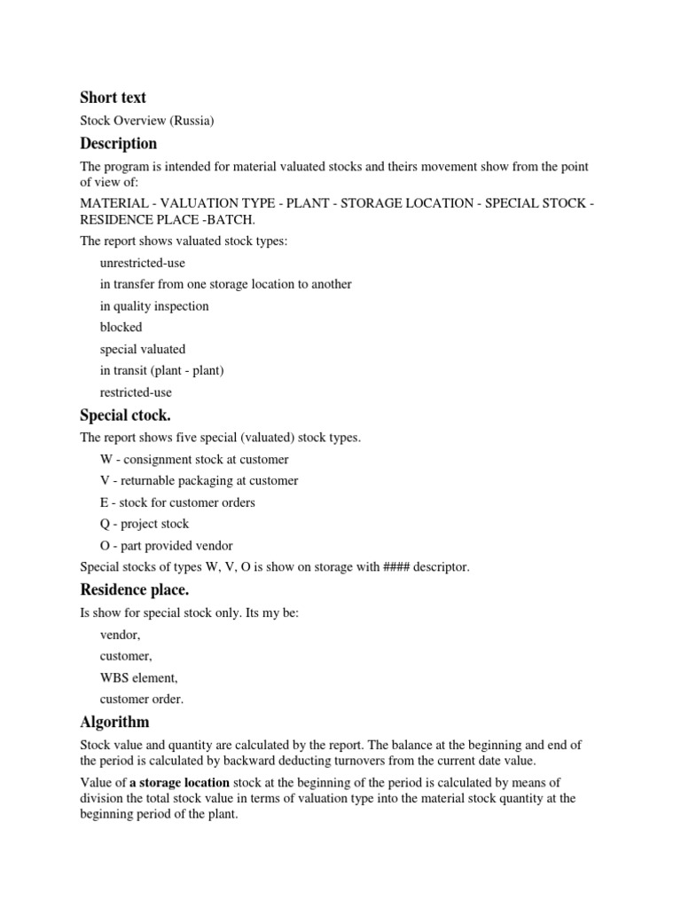 Stock Overview Report for SAP | PDF | Warehouse | Prices