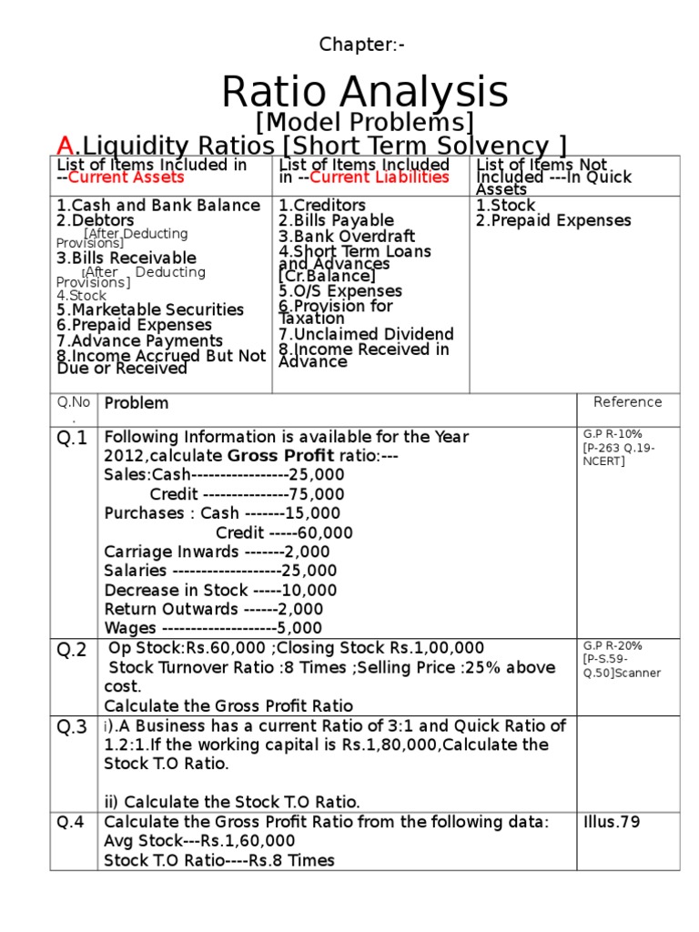 4.ratio Analysis Problems Format | PDF | Debits And Credits | Expense