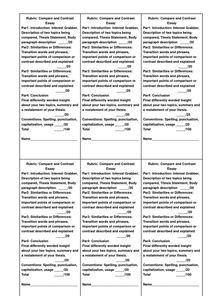Compare and Contrast Essay Rubric | PDF | Essays | Paragraph