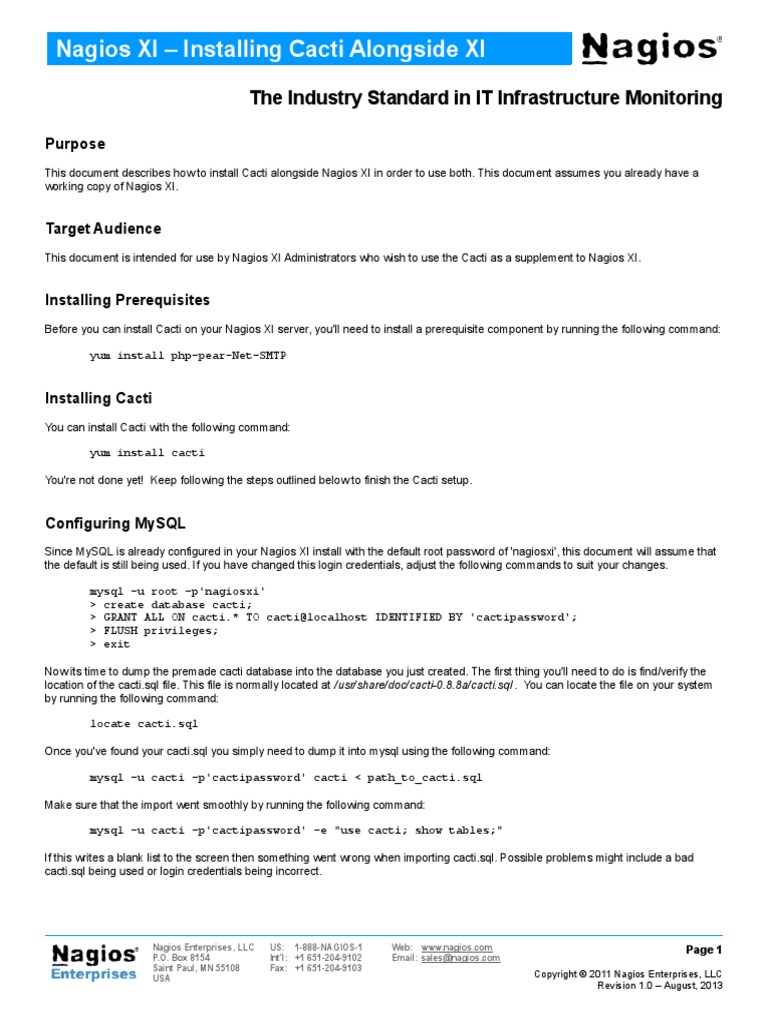 Installing Cacti Alongside XI | PDF | My Sql | Superuser