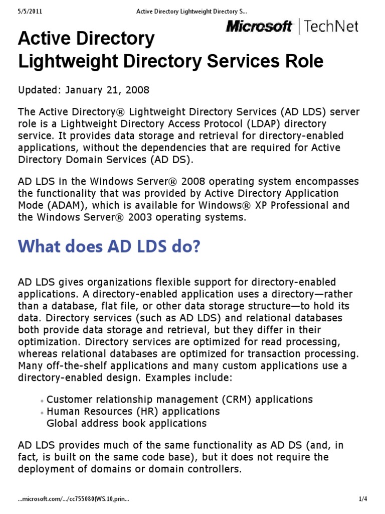 Active Directory Lightweight Directory Services Role | PDF | Active ...