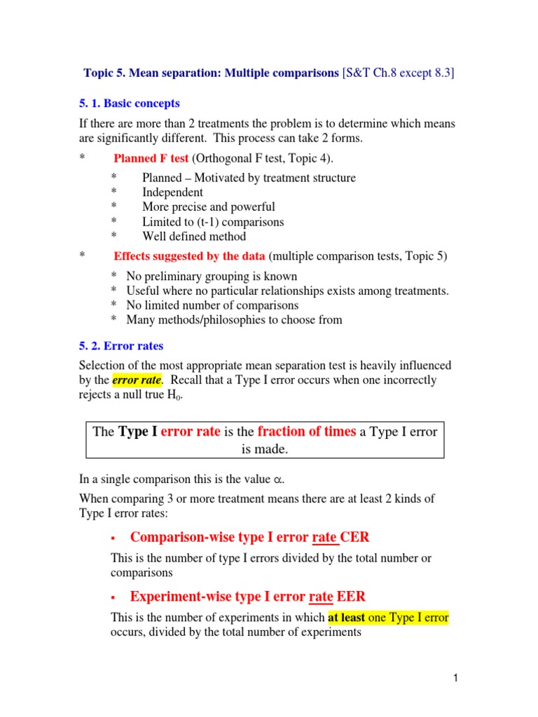 Mean Separation in Multiple Comparisons | PDF | Multiple Comparisons ...