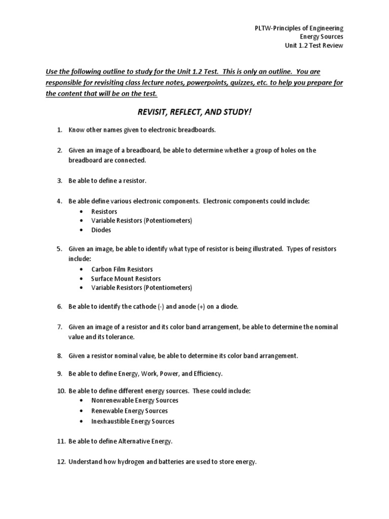 Unit 1.2 Energy Test Review Guide | PDF | Electric Current | Electron