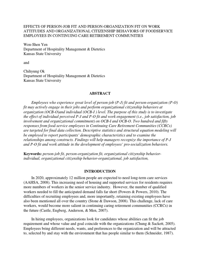 Effects of Person-Job Fit and Person-Organization Fit On Work Att | PDF ...