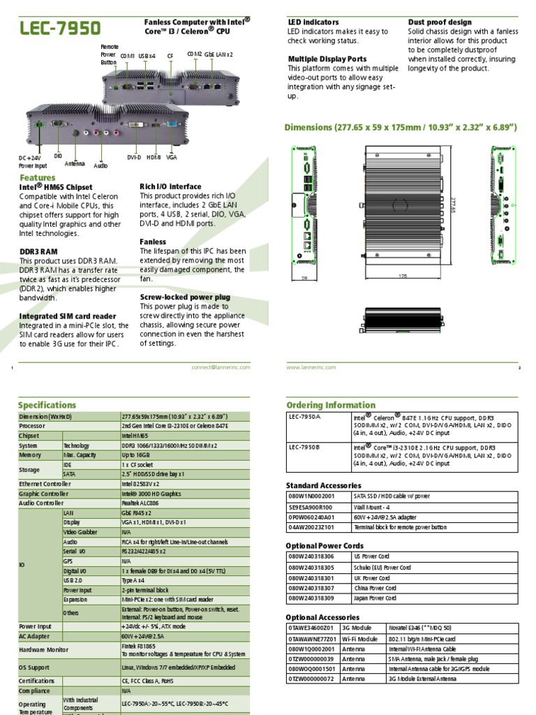 Dimensions (277.65 X 59 X 175mm / 10.93" X 2.32" X 6.89") : Com1 Com2 ...