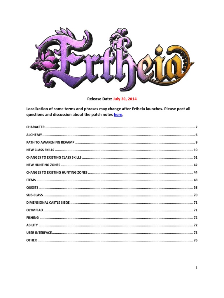 Ertheia Patch Notes | PDF | Alchemy | Role Playing Games
