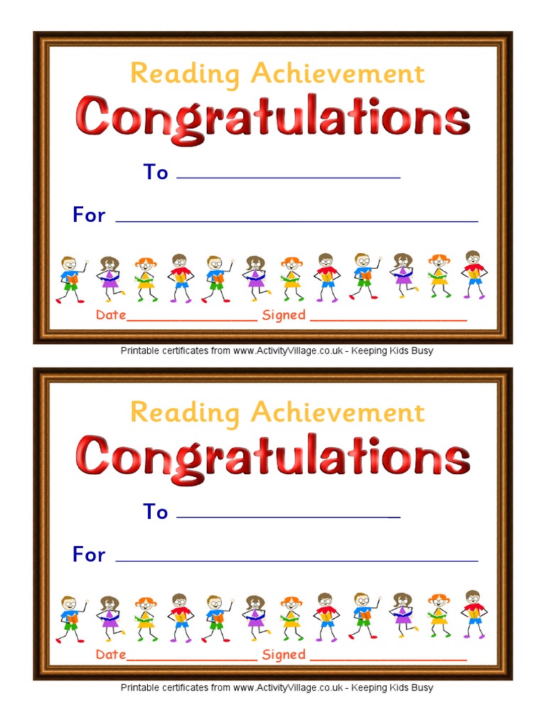 Free Printable Reading Certificates | PDF