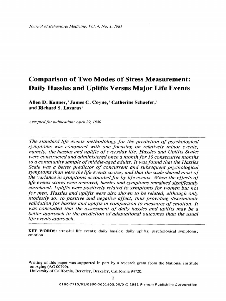 Kanner (1981) | PDF | Stress (Biology) | Correlation And Dependence
