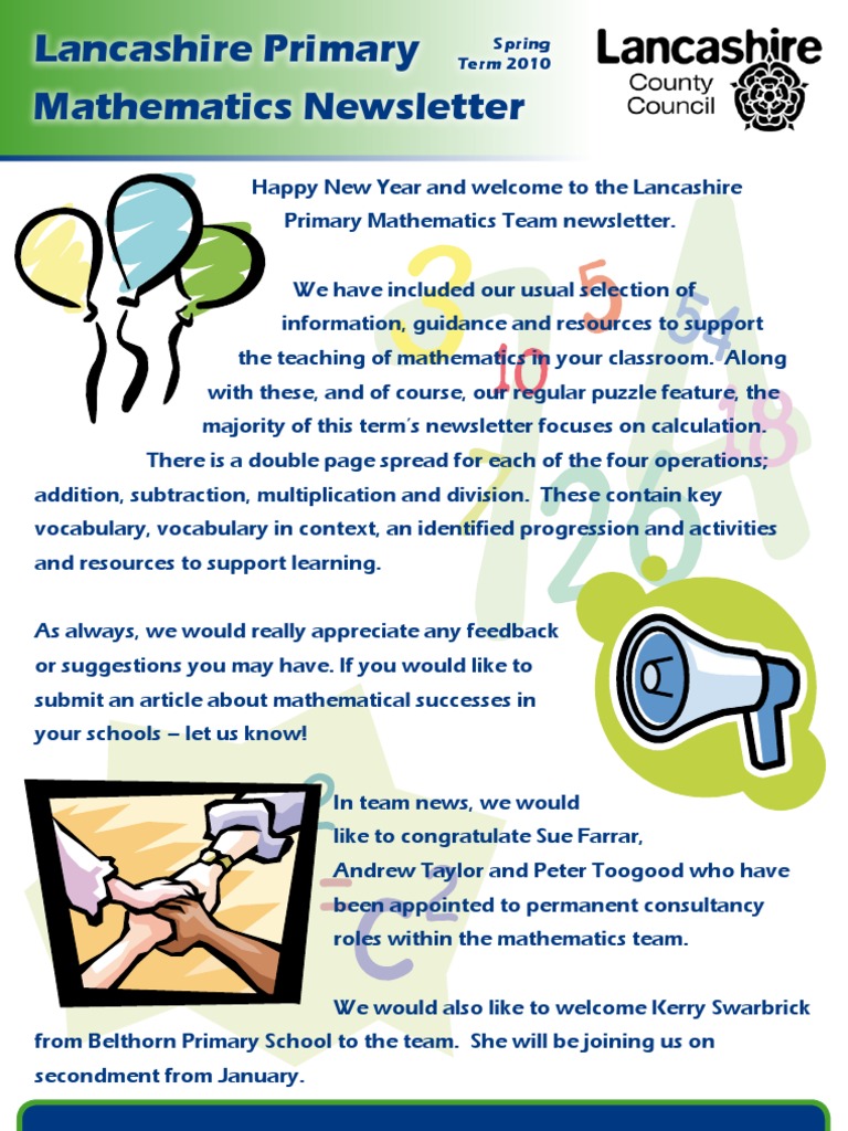 Primary Maths Newsletter - Spring 2010 | PDF | Division (Mathematics ...