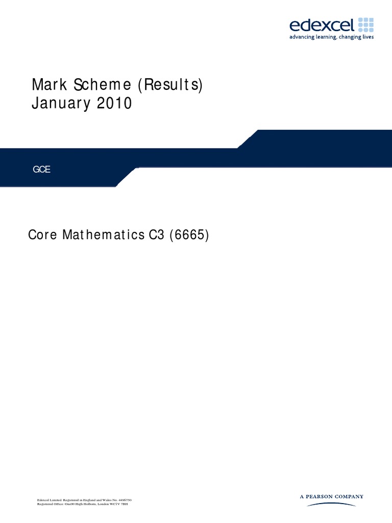 Mark Scheme (Results) January 2010: Core Mathematics C3 (6665) | PDF ...