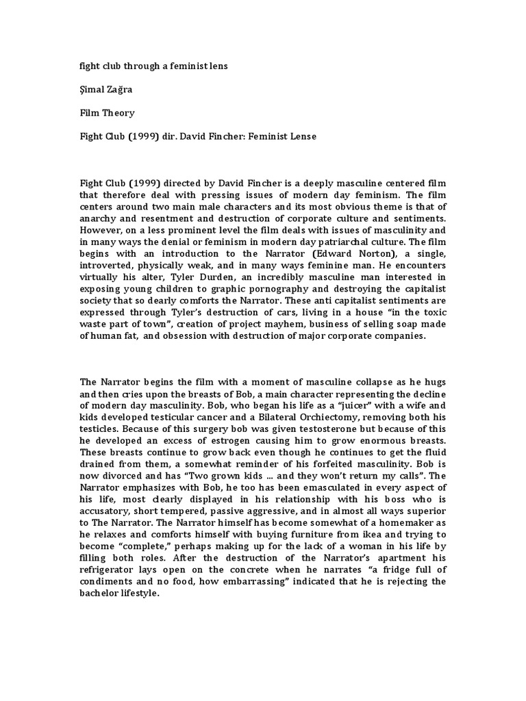 Feminist Analysis of Fight Club | PDF | Feminism | Gender Studies