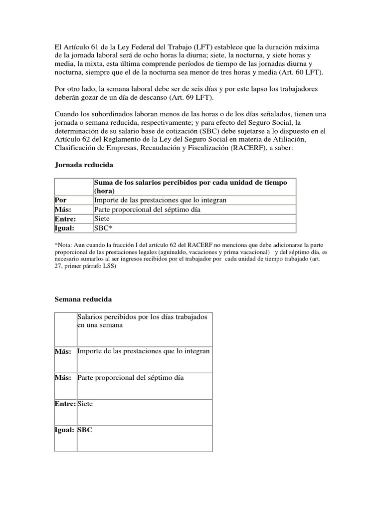 Jornada y semana reducida IMSS RACERF | PDF | Salario mínimo | Salario