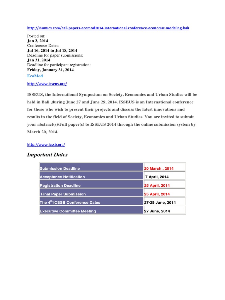 EcoMod 2014 Conference Call for Papers | PDF
