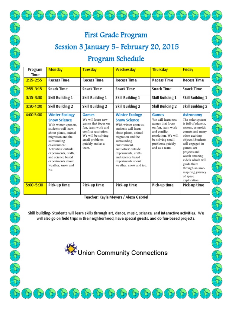 First Grade Winter Program Schedule | PDF