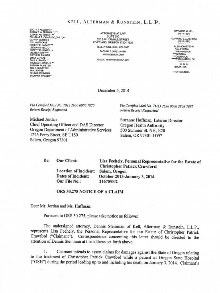 Tort Claim Notice Chris Crawford | PDF | Law | Mystery, Thriller ...