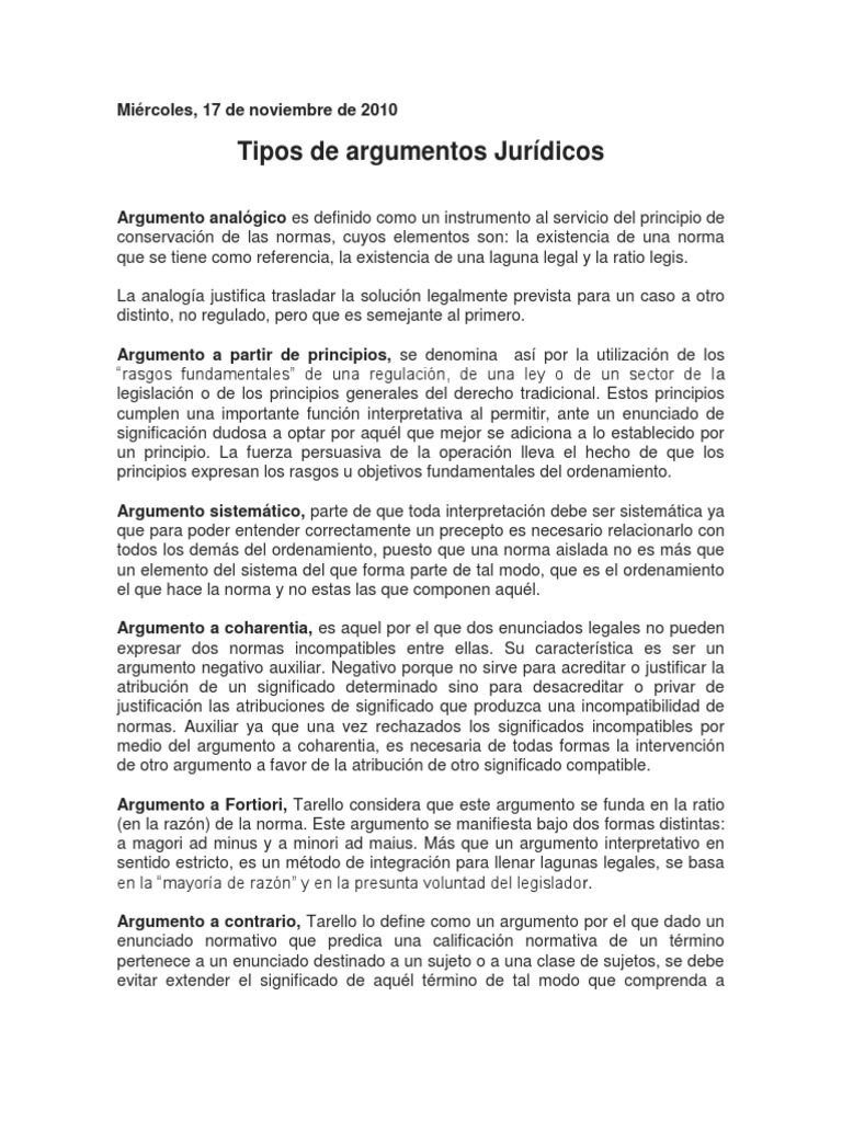 Tipos de Argumentos | Legislación | Argumento