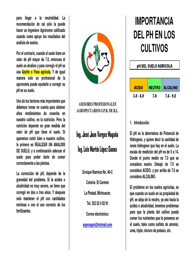 Triptico Importancia PH Varios Cultivos | PDF | Ph | Fertilizante