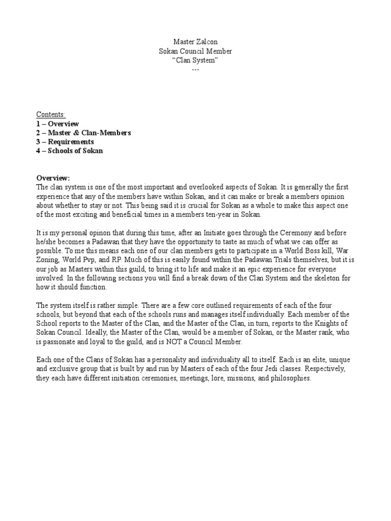 Knights of Sokan Clan System | Download Free PDF | Jedi | Unrest