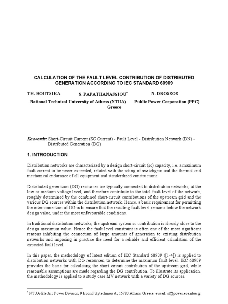 Calculation of The Fault Level Contribution of | PDF | Alternating ...