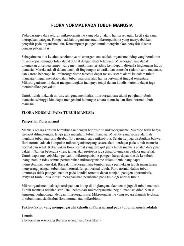 Flora Normal Pada Tubuh Manusia | PDF