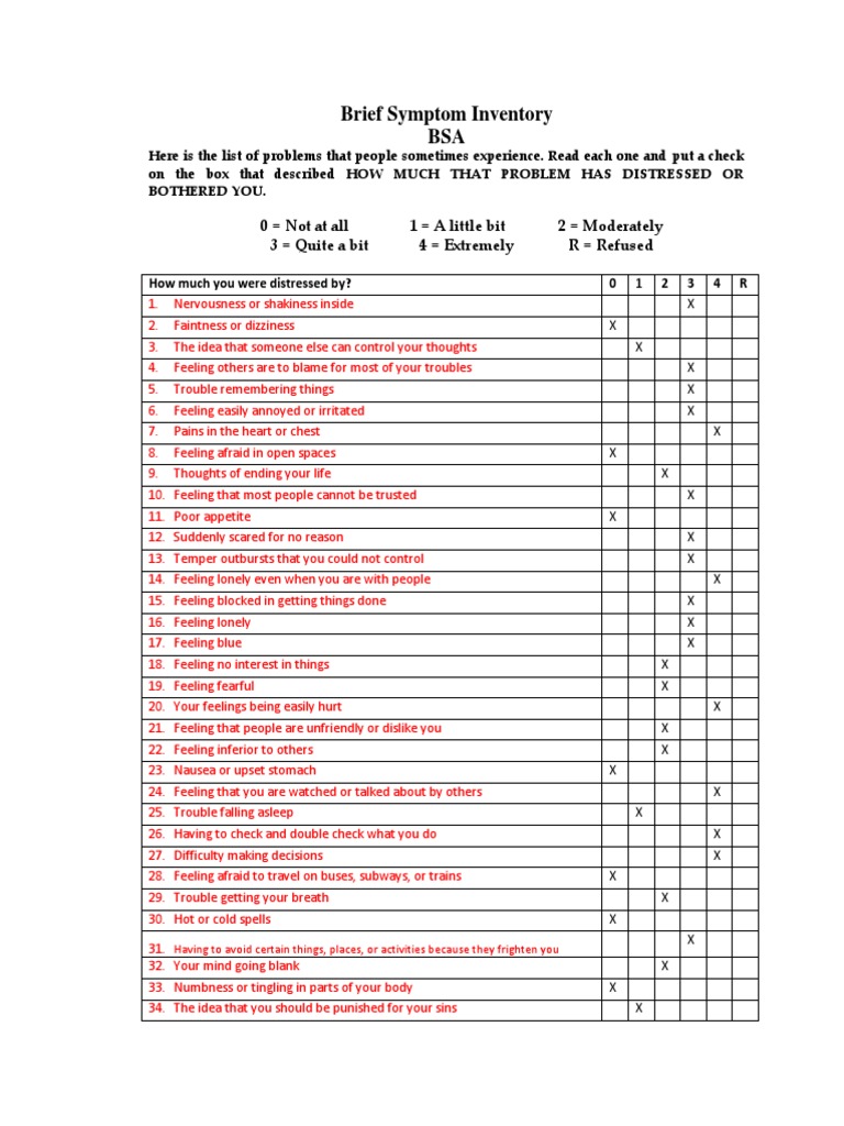 Brief Symptom Inventory Questionnaire | PDF