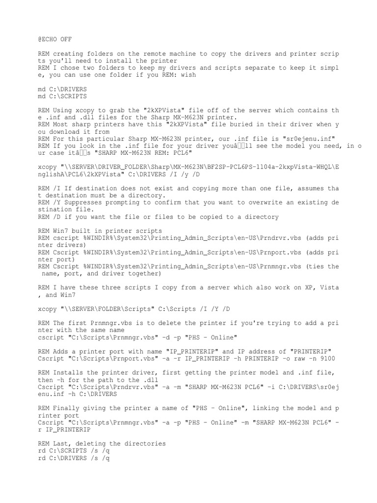 Printer Installation Script for Sharp MX-M623N | PDF | Computers