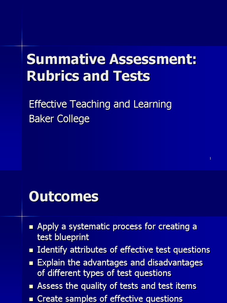 SUMMATIVE EVALUATION-RUBRIC AND TEST.ppt | Rubric (Academic) | Multiple ...