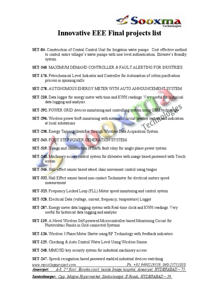 EEE- Final Projects List | Scada | Power Inverter