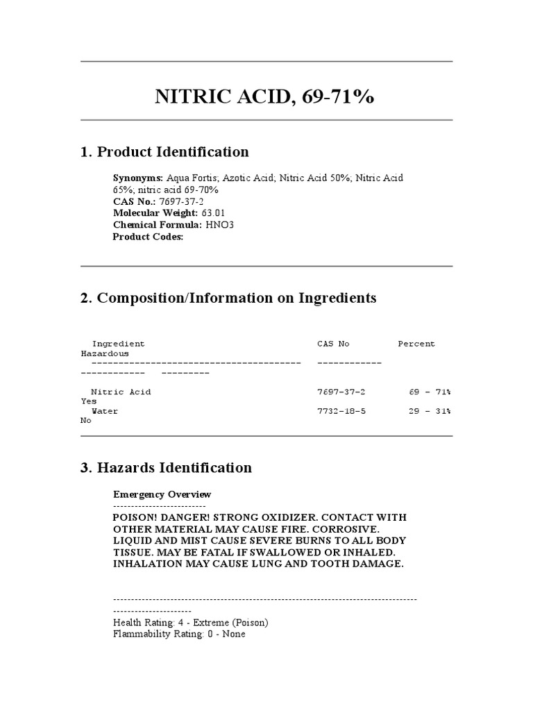 Hno3 MSDS | PDF | Chemical Substances | Materials