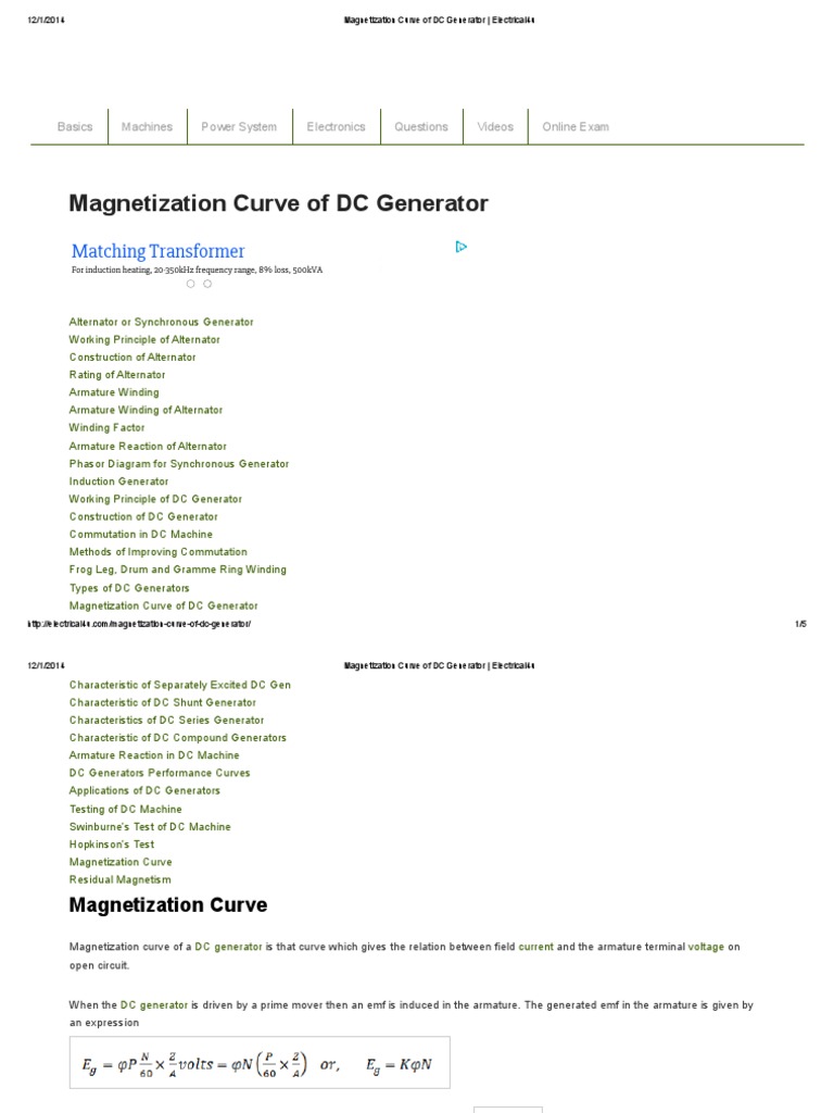 The Magnetization Curve of a DC Generator: Explaining How Generated ...