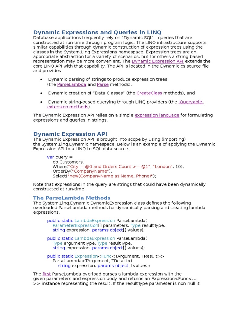 Dynamic Expressions and Queries in LINQ | PDF | Language Integrated ... Dynamic Expressions and Queries in LINQ | PDF | Language Integrated ...