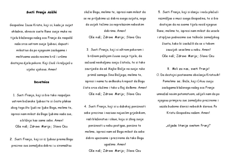 Sveti Franjo Asiški - Devetnica | PDF