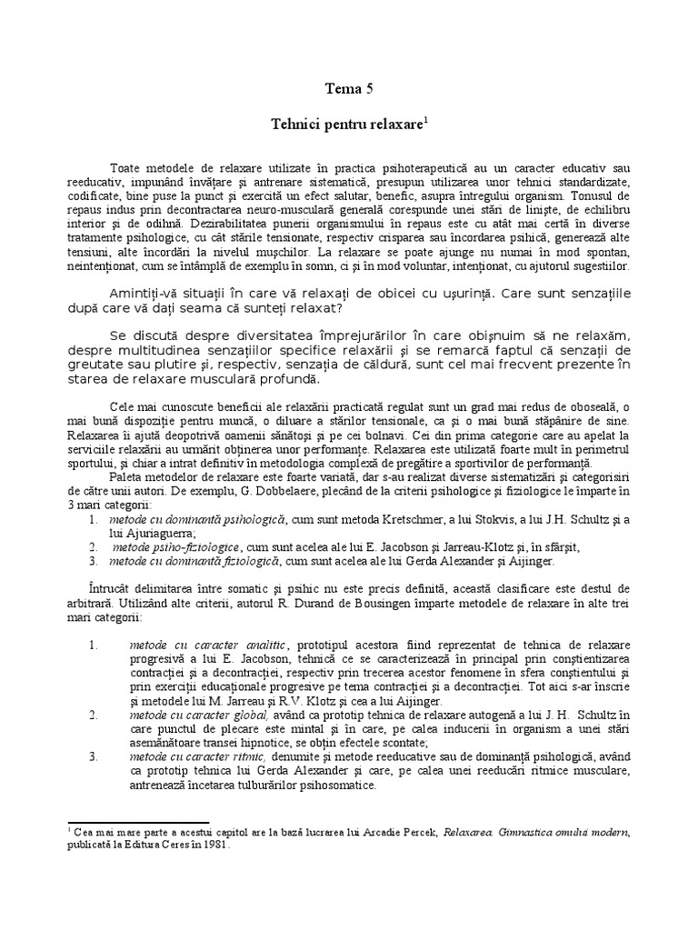 5-Tehnici-de-Relaxare-Si-de-Inductia-Transei-Hipnotice Schultz PDF | PDF