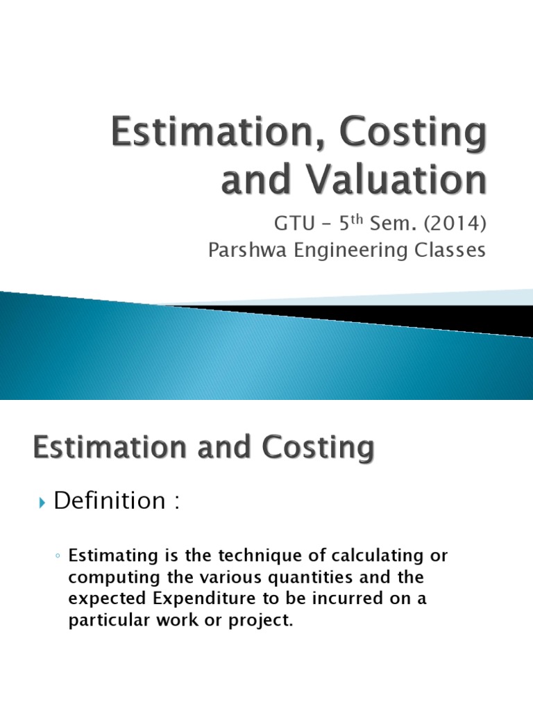 Estimation, Costing and Valuation | PDF | Specification (Technical Standard) | Valuation (Finance)