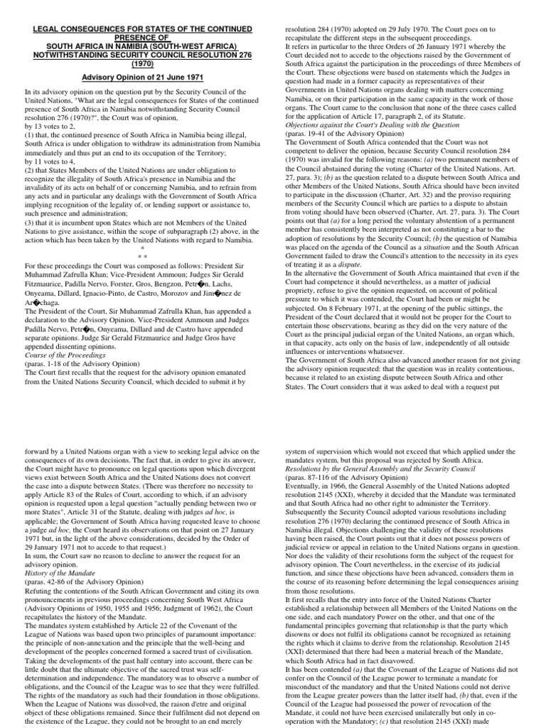 Legal Consequences For States of The Continued Presence of | PDF ...