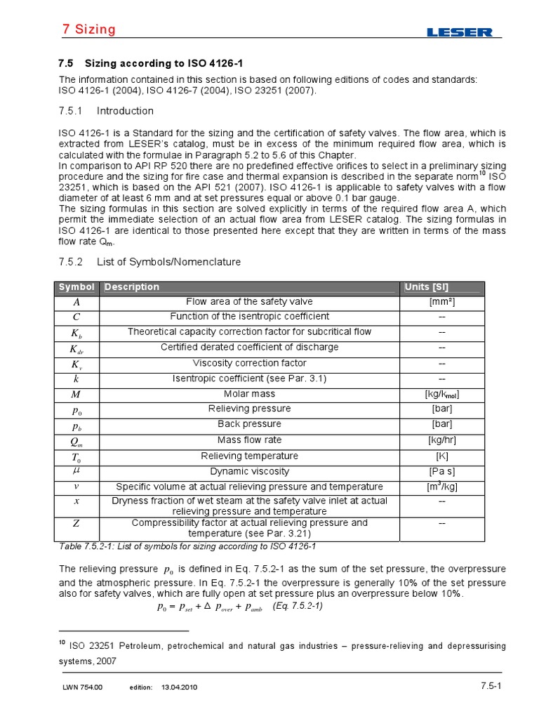 EHB en 7.5 Sizing According To ISO 4126 1 | PDF | Lift (Force) | Fluid Dynamics