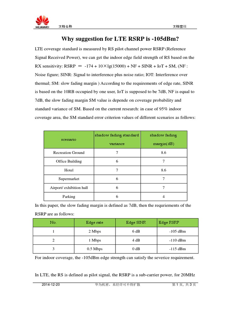 LTE RSRP Optimization Guide | PDF | Decibel | Radio