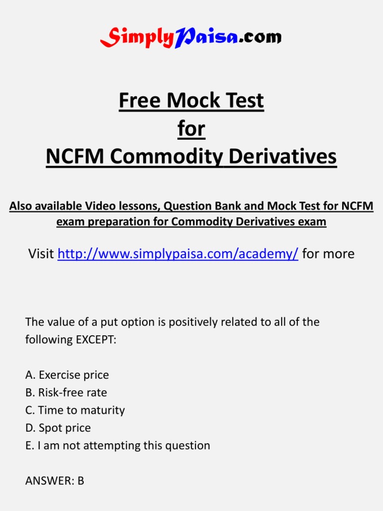 NCFM Commodity Derivatives Mock Test | PDF | Option (Finance ...
