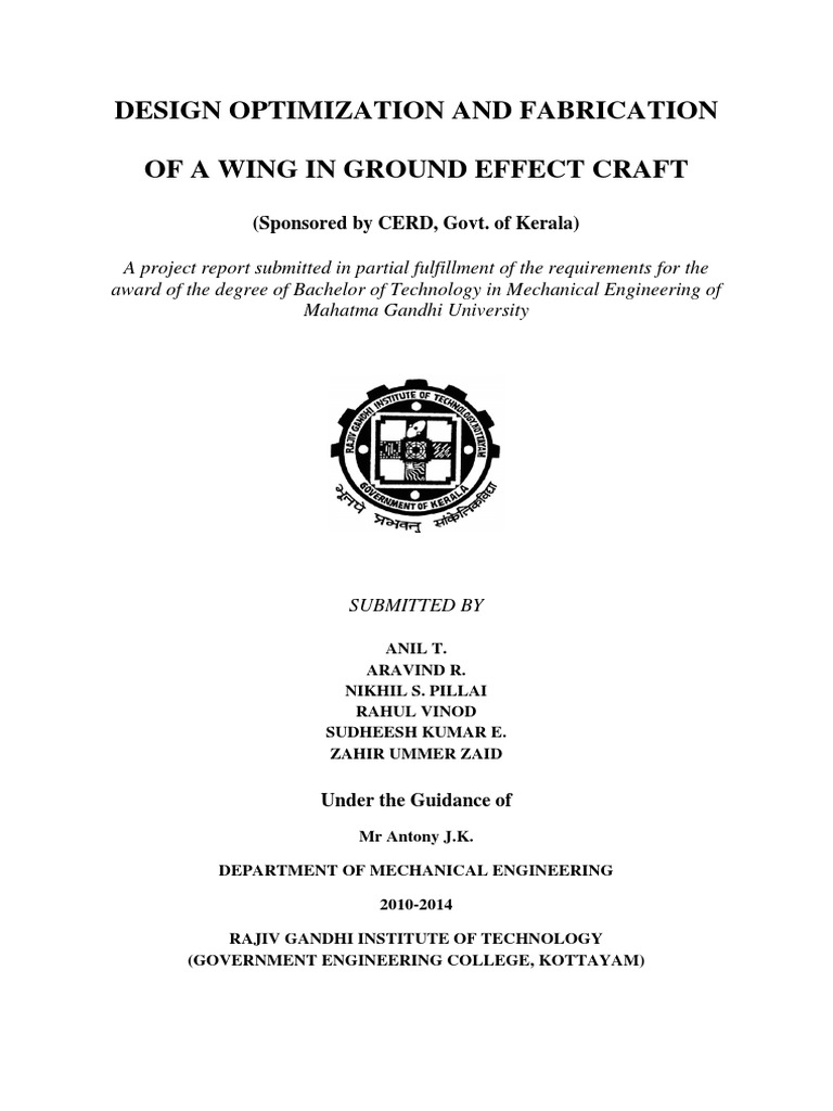 Design, Analysis and Fabrication of Wing-in-Ground Effect Vehcile | PDF ...
