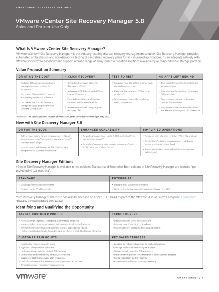 VMware VCenter Site Recovery Manager Cheat Sheet en | PDF | V Mware ...