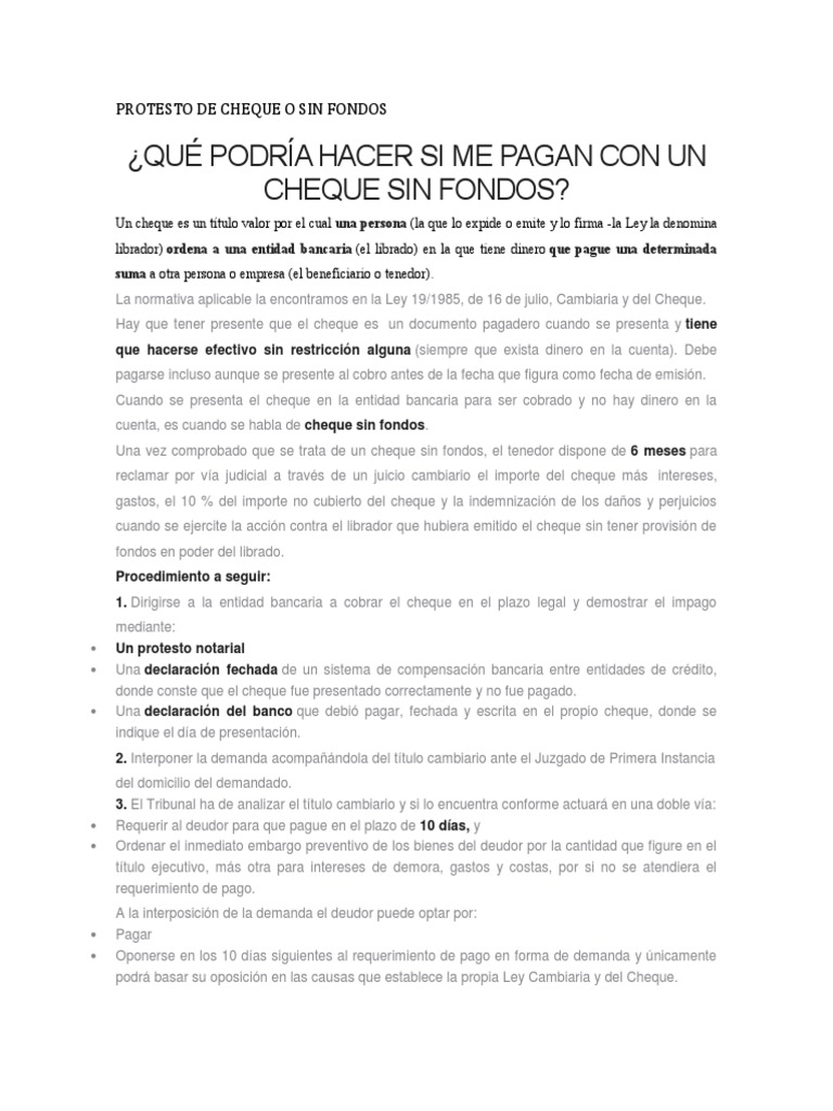 Protesto de Cheque o Sin Fondos | PDF | Cheque | Pagos